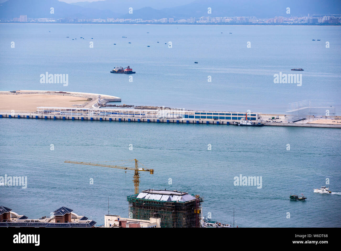 --FILE--Aerial view of a ferry service station in Sanya city, south ...
