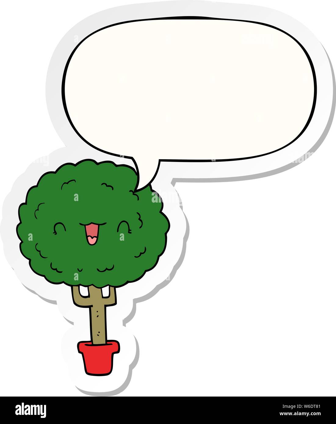 cartoon happy tree with speech bubble sticker Stock Vector Image & Art ...