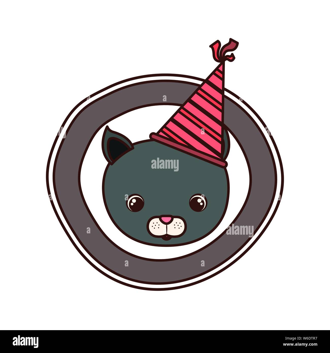 head of cat animal with party hat on white background Stock Vector ...