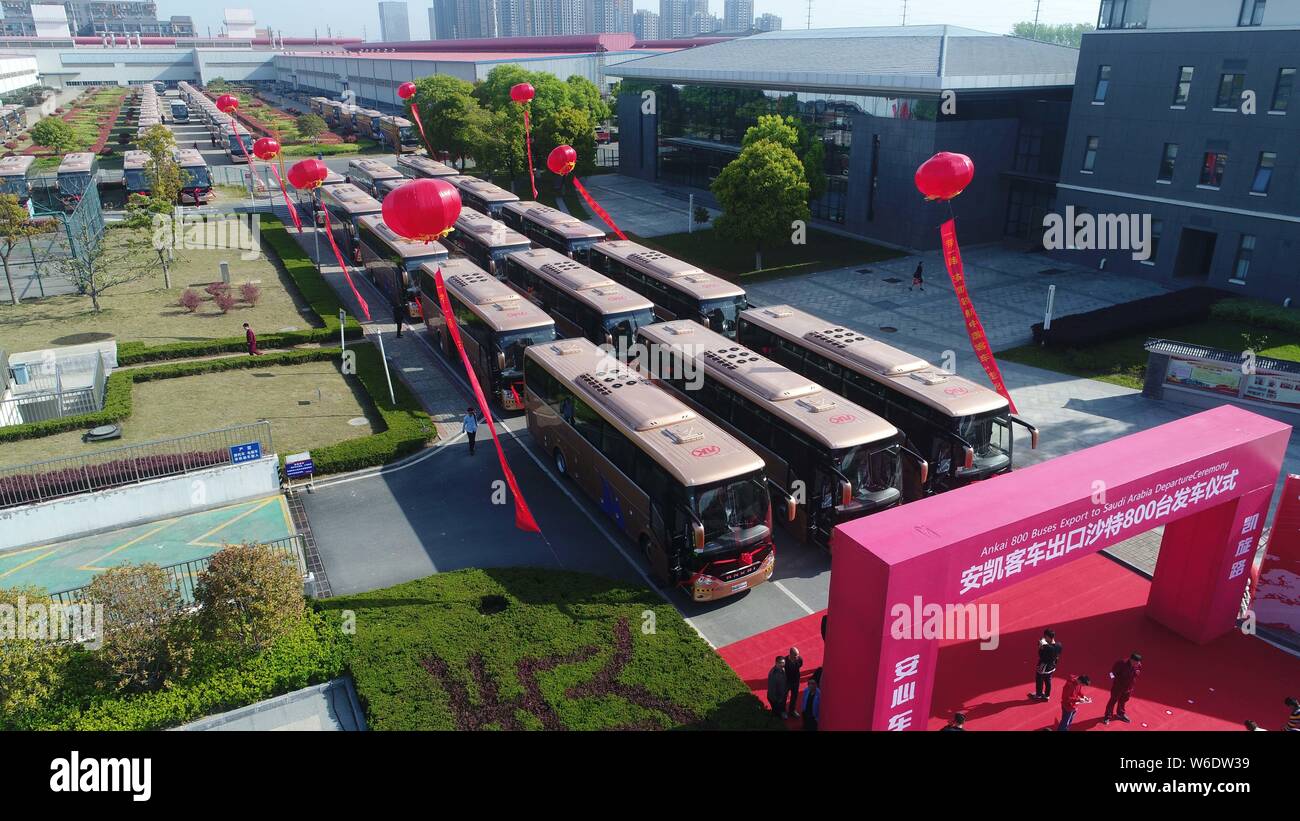 Ankai buses are pictured at the departure ceremony of Ankai 800 Buses ...