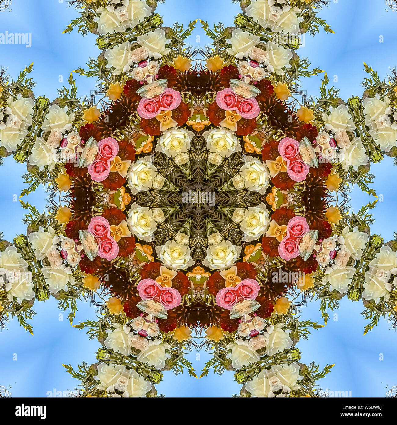 Square frame Arranged display of flowers in circular arrangement at ...