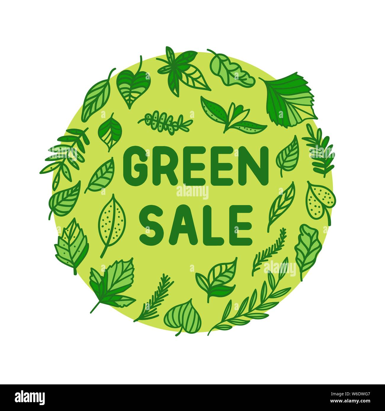 Vector Green Sale with eco style leaves illustration. Round print frame ...