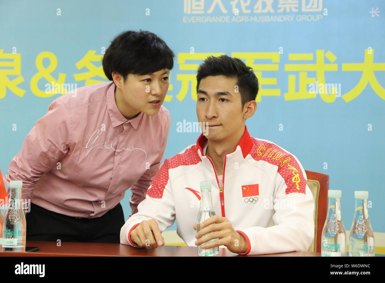 Chinese short track speed skater Wu Dajing, the winner of the men's 500 ...