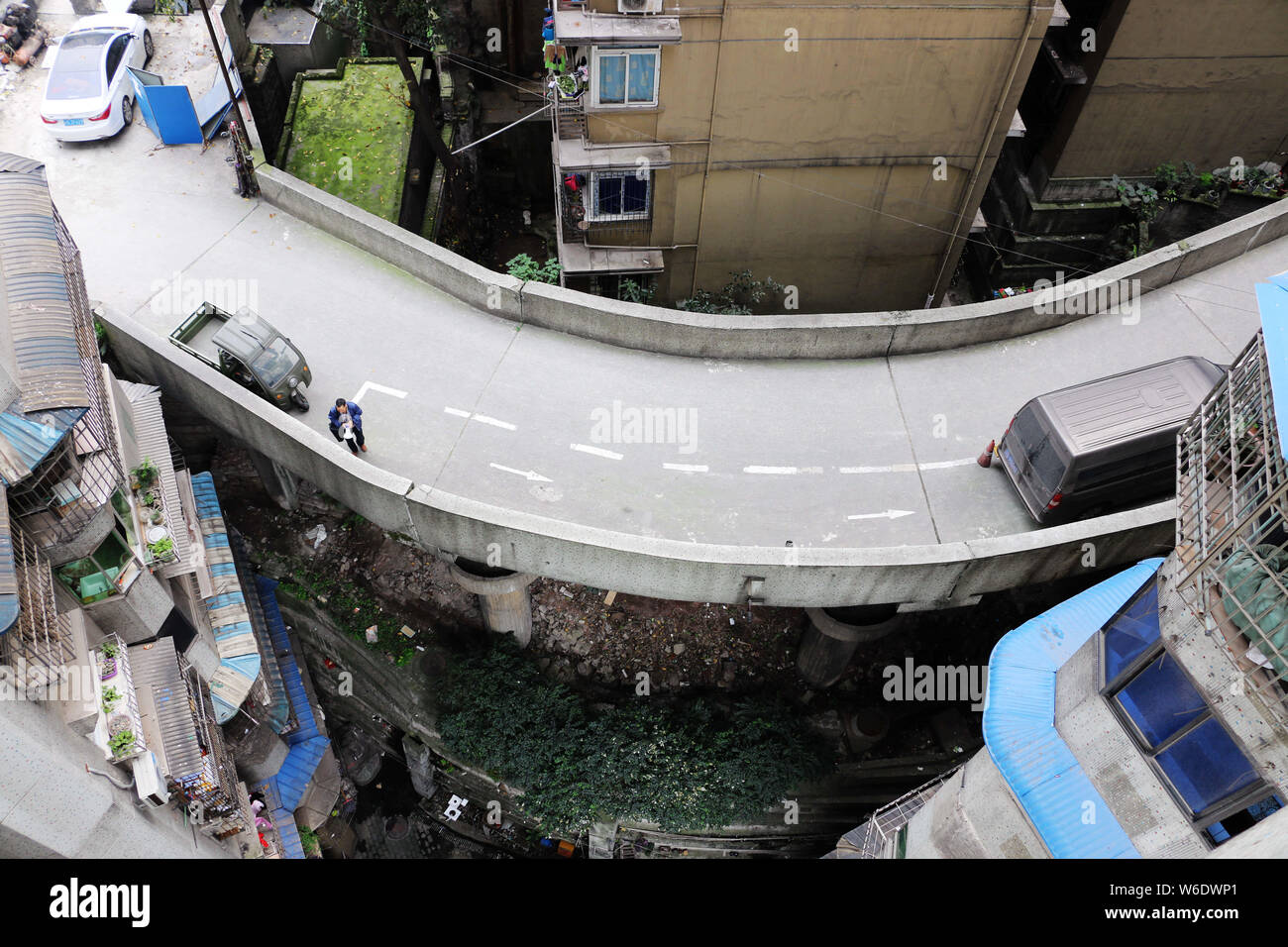 A view of a ten-storey high road leading to one of the six ...
