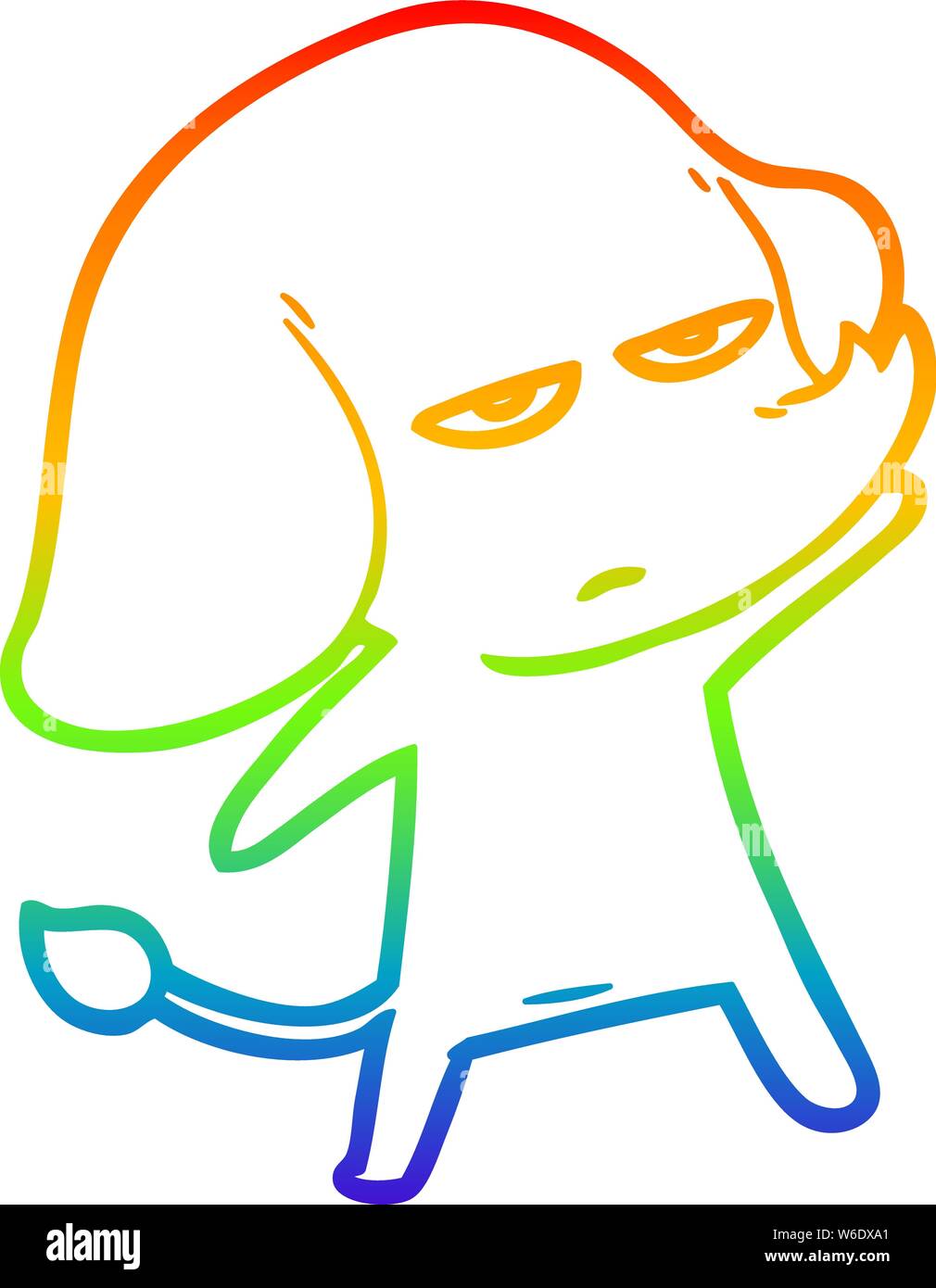 rainbow gradient line drawing of a annoyed cartoon elephant Stock ...