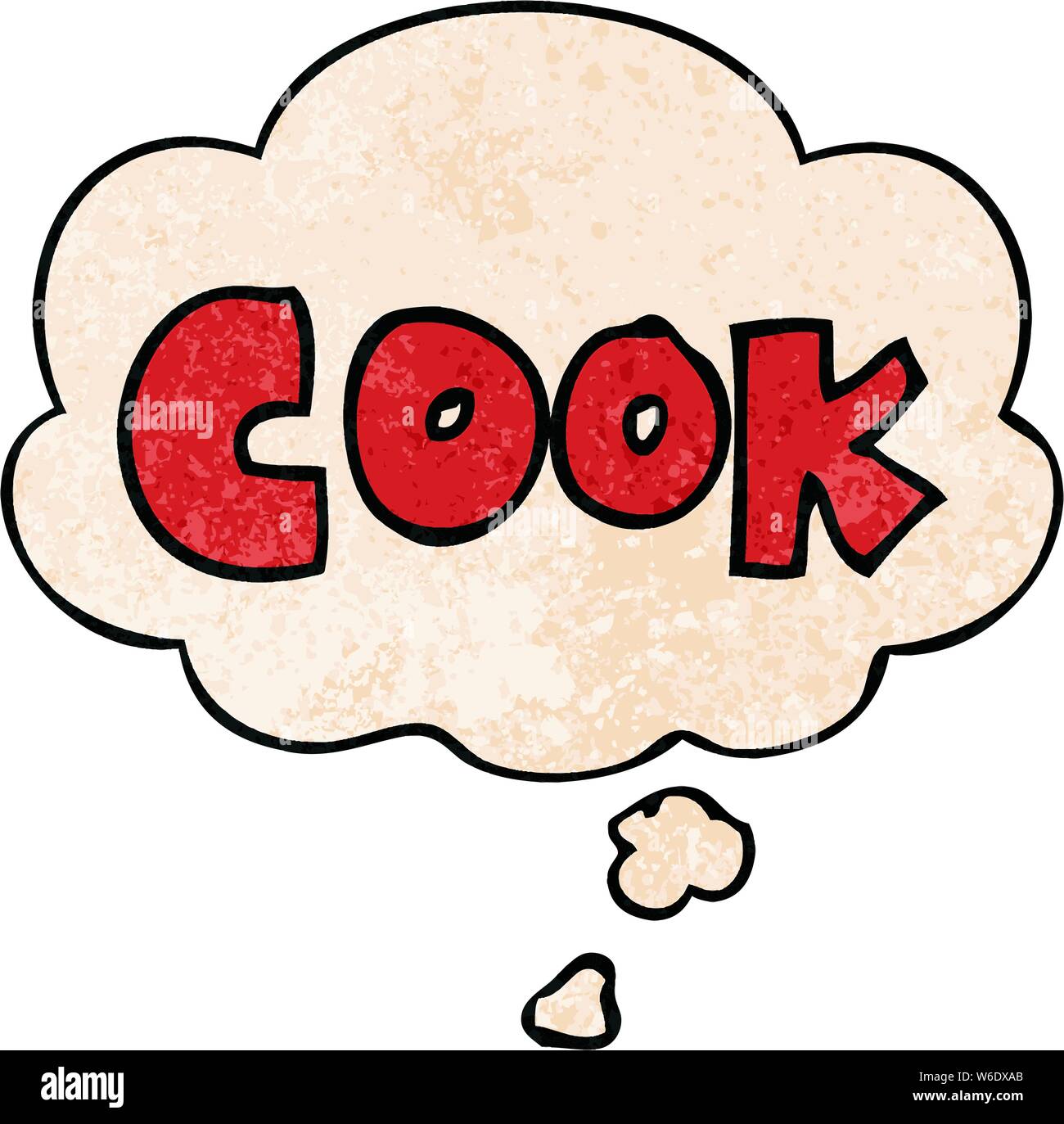 cartoon word cook with thought bubble in grunge texture style Stock ...