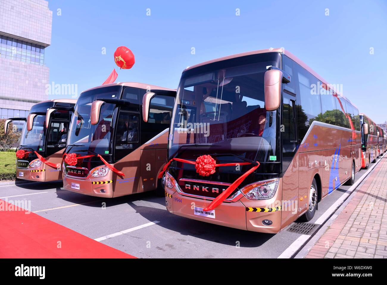 Ankai buses are pictured at the departure ceremony of Ankai 800 Buses ...