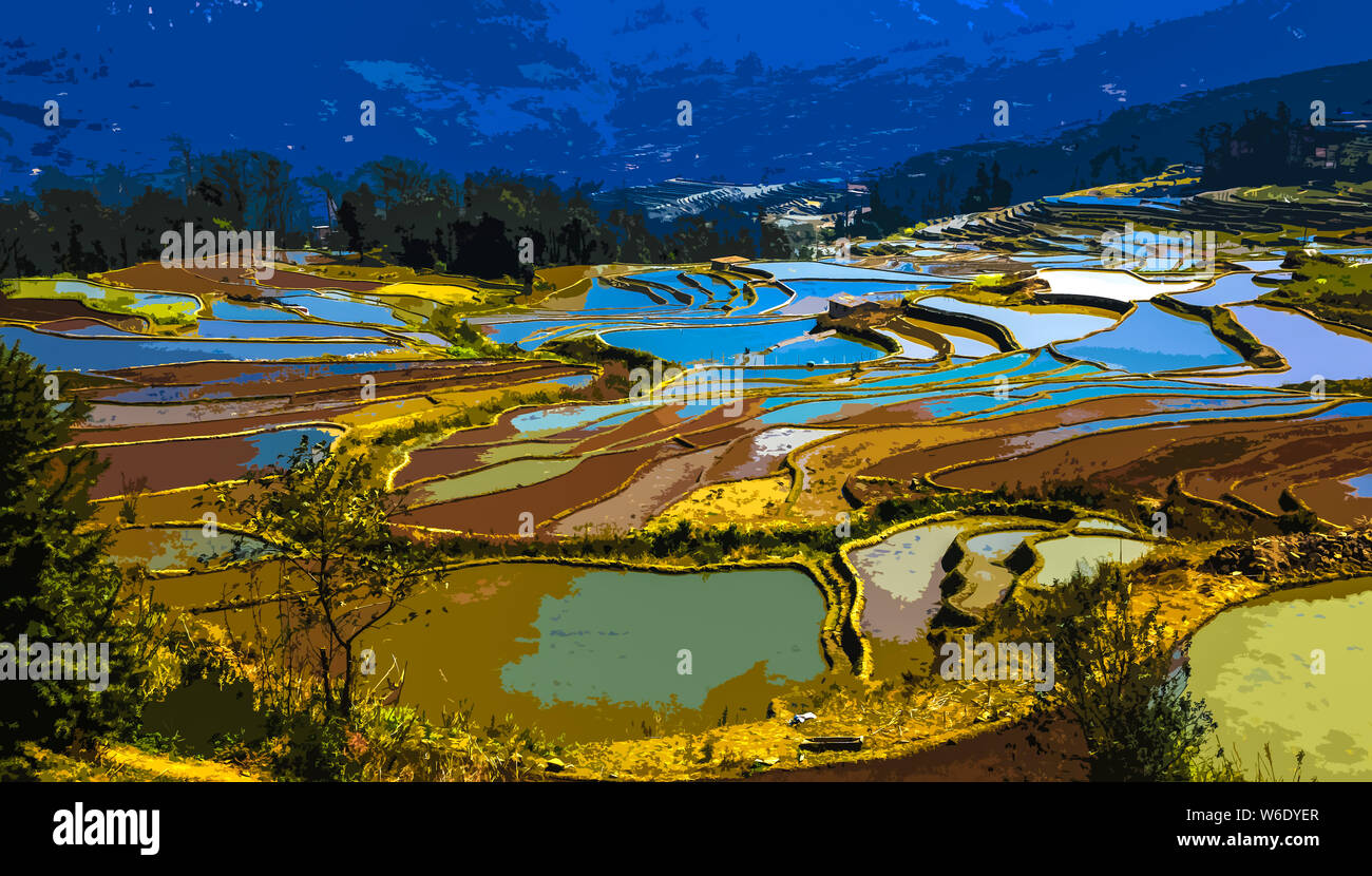 --FILE--Landscape of terraced rice fields of the Honghe Hani Rice ...