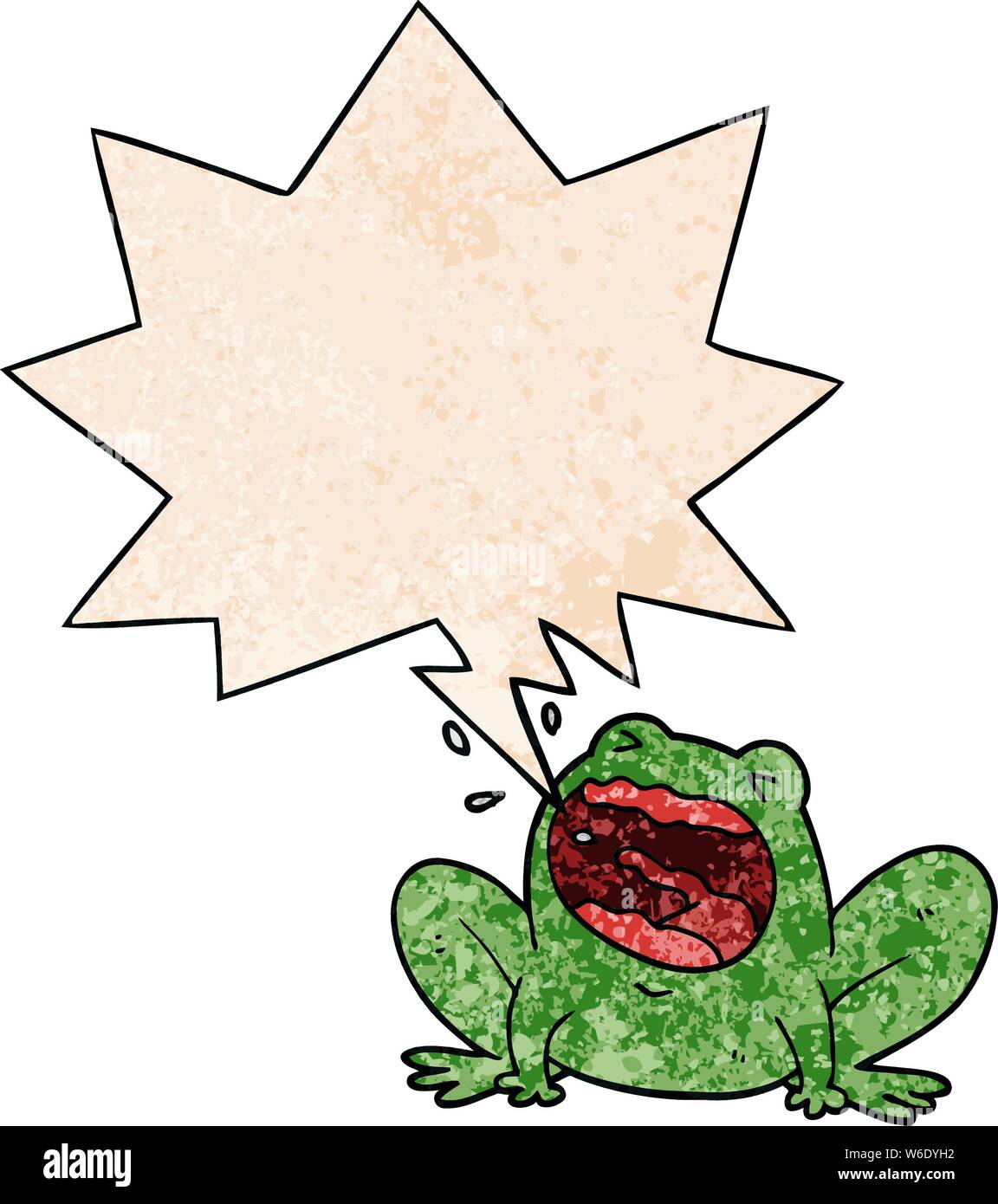 cartoon frog shouting with speech bubble in retro texture style Stock ...