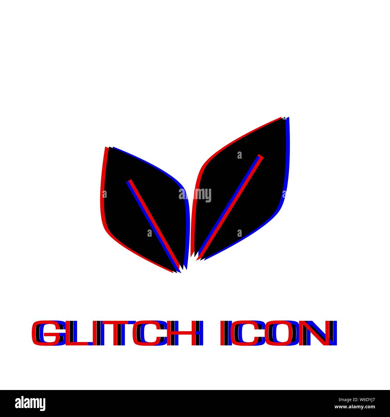 Leaf Pair icon flat. Simple pictogram - Glitch effect. Vector ...