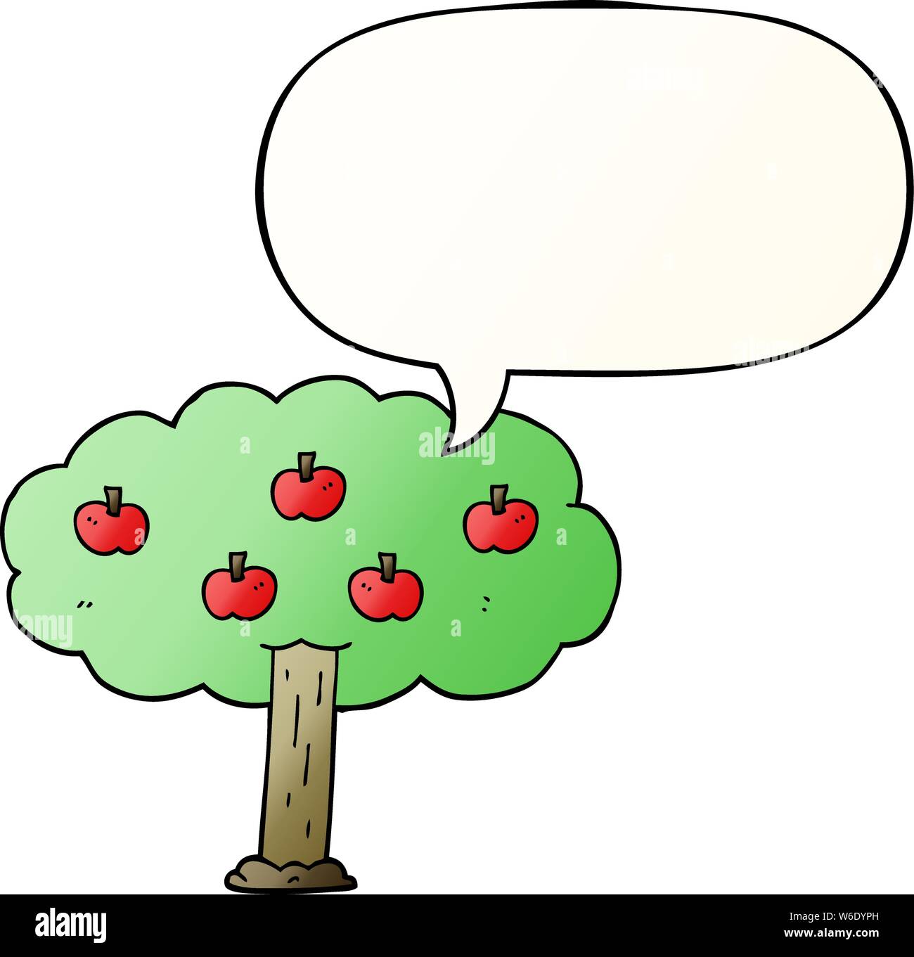 cartoon apple tree with speech bubble in smooth gradient style Stock ...