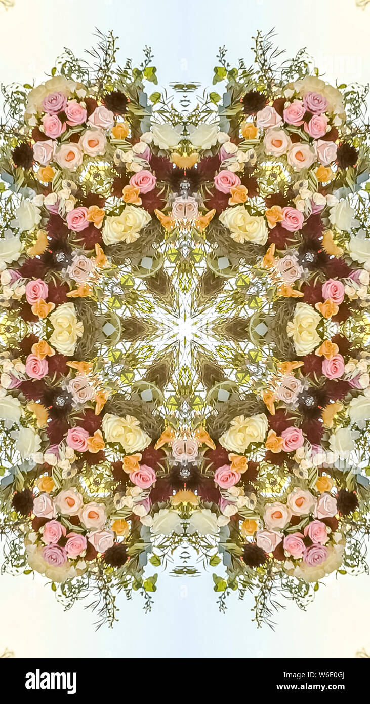 Vertical frame Circular geometric flower design with floral colors at a ...