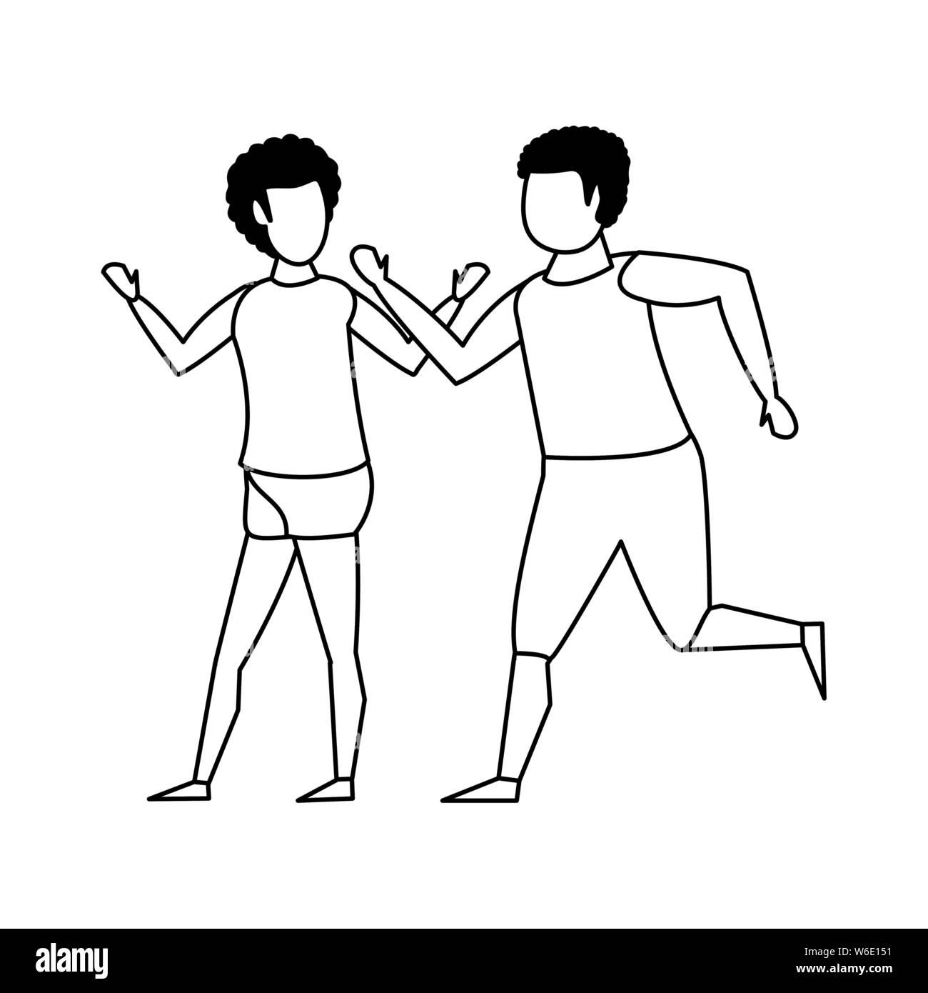 fitness sport exercise lifestyle cartoon in black and white Stock ...
