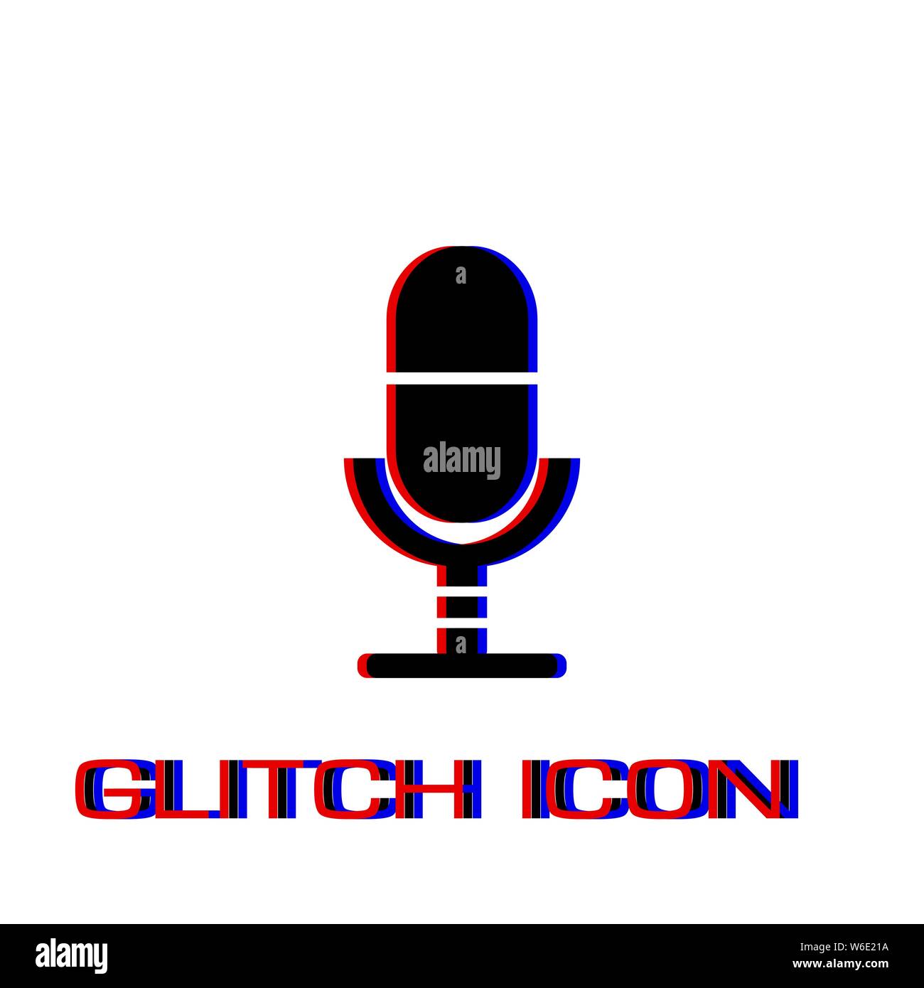 Microphone icon flat. Simple pictogram - Glitch effect. Vector ...