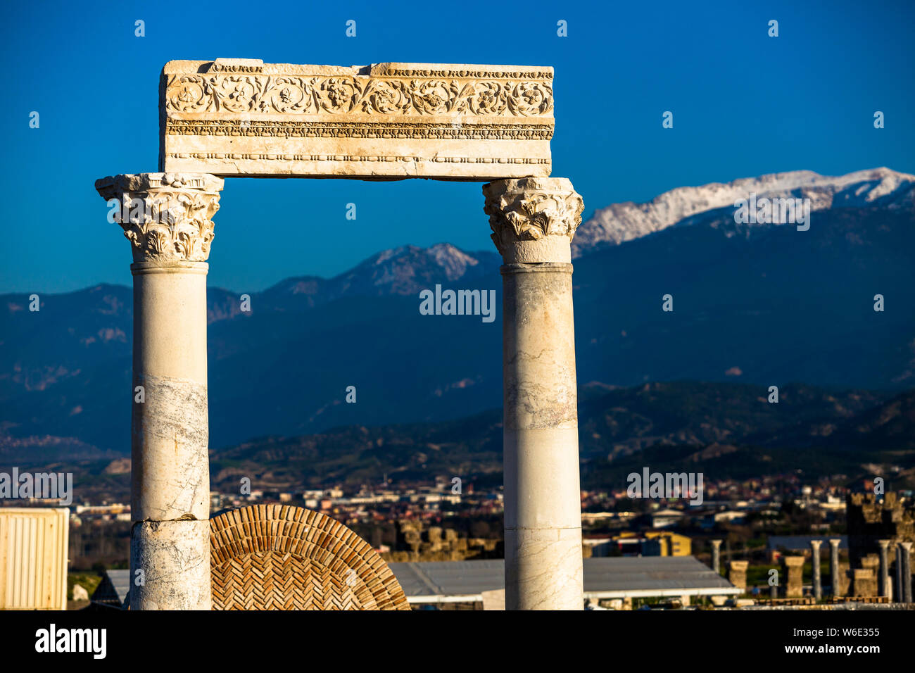 Hellenistic ruins with Corinthian columns in Laodikeia near Pamukkale ...
