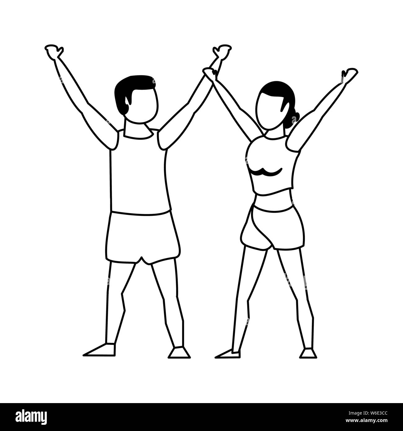 fitness sport exercise lifestyle cartoon in black and white Stock ...