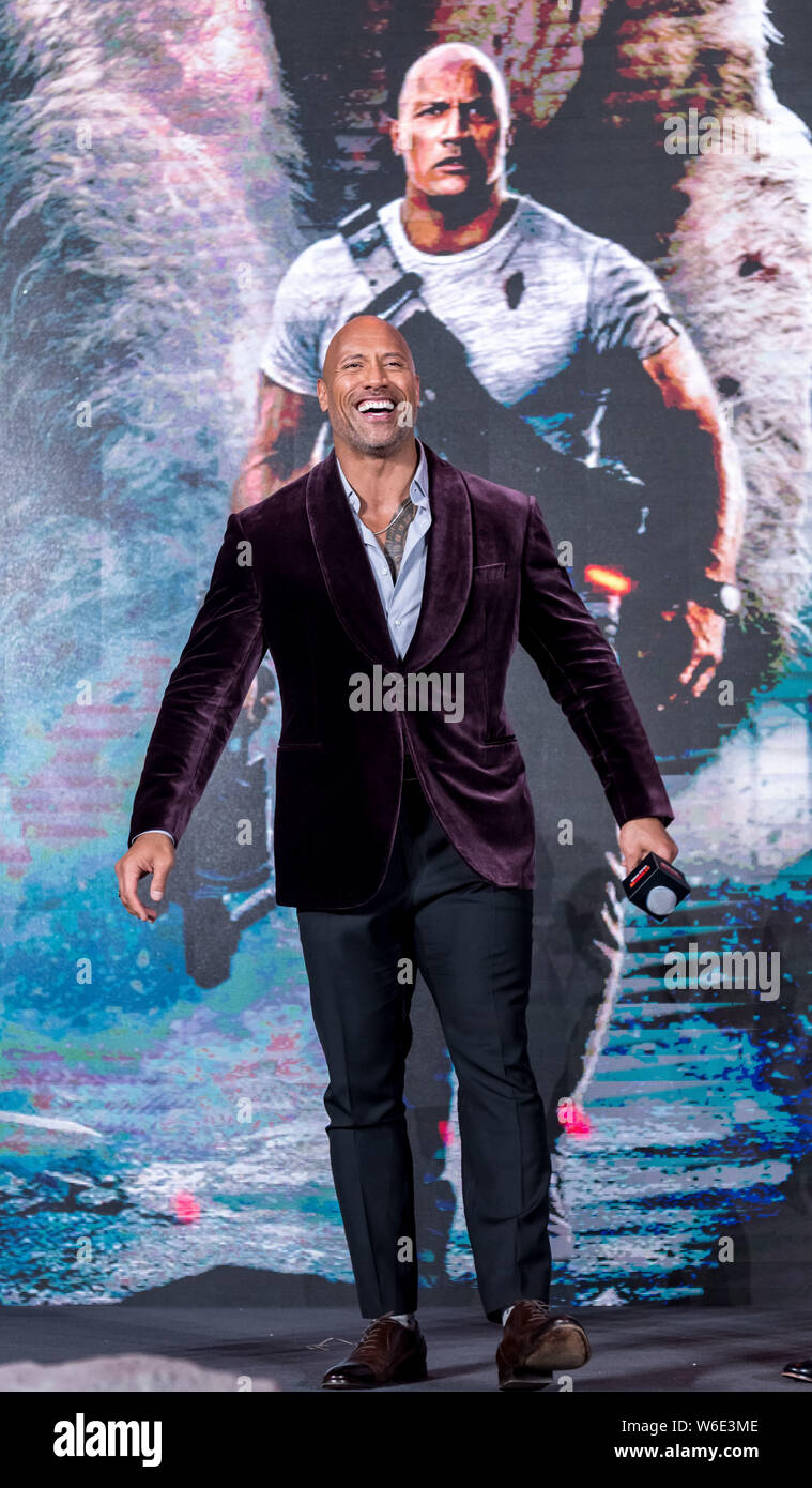 American actor Dwayne Johnson attends a press conference for his new ...