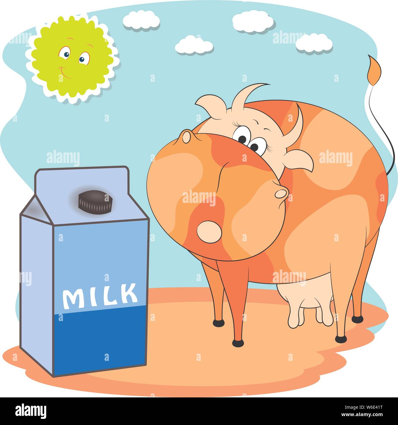 a pack of milk with cute cow. cartoon vector illustration Stock Vector ...