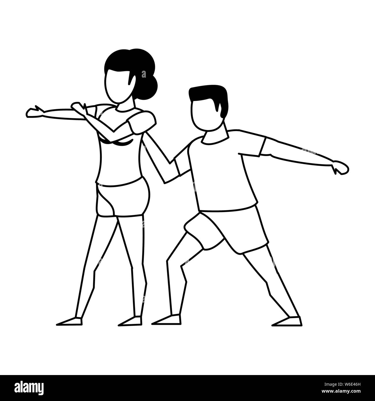 fitness sport exercise lifestyle cartoon in black and white Stock ...