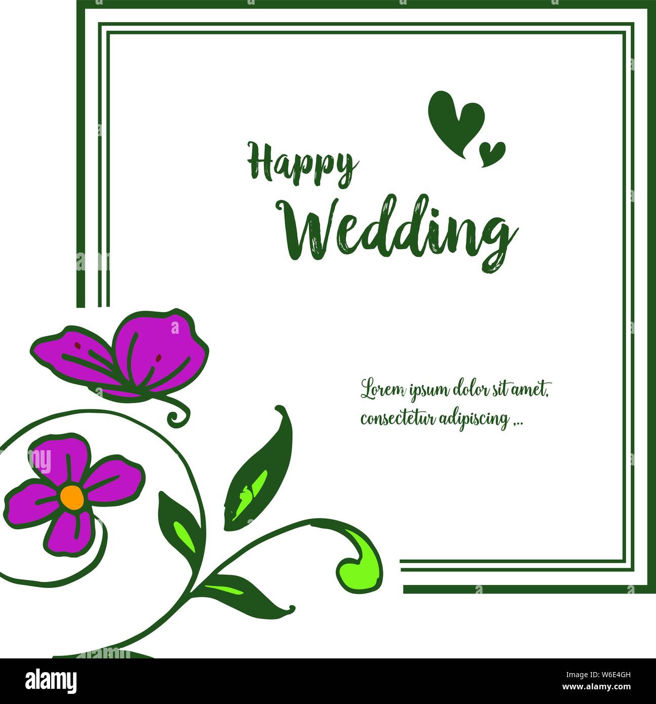 Border of frame with various beautiful flower, lettering of happy ...