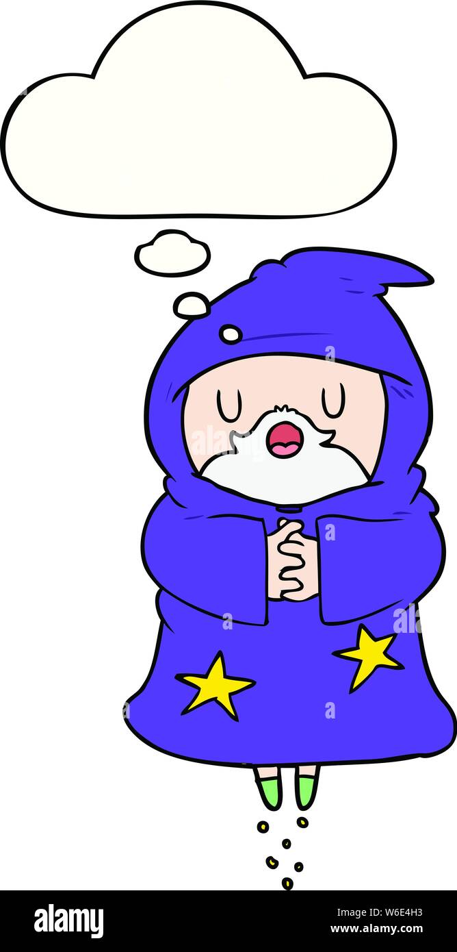 cartoon floating wizard with thought bubble Stock Vector Image & Art ...