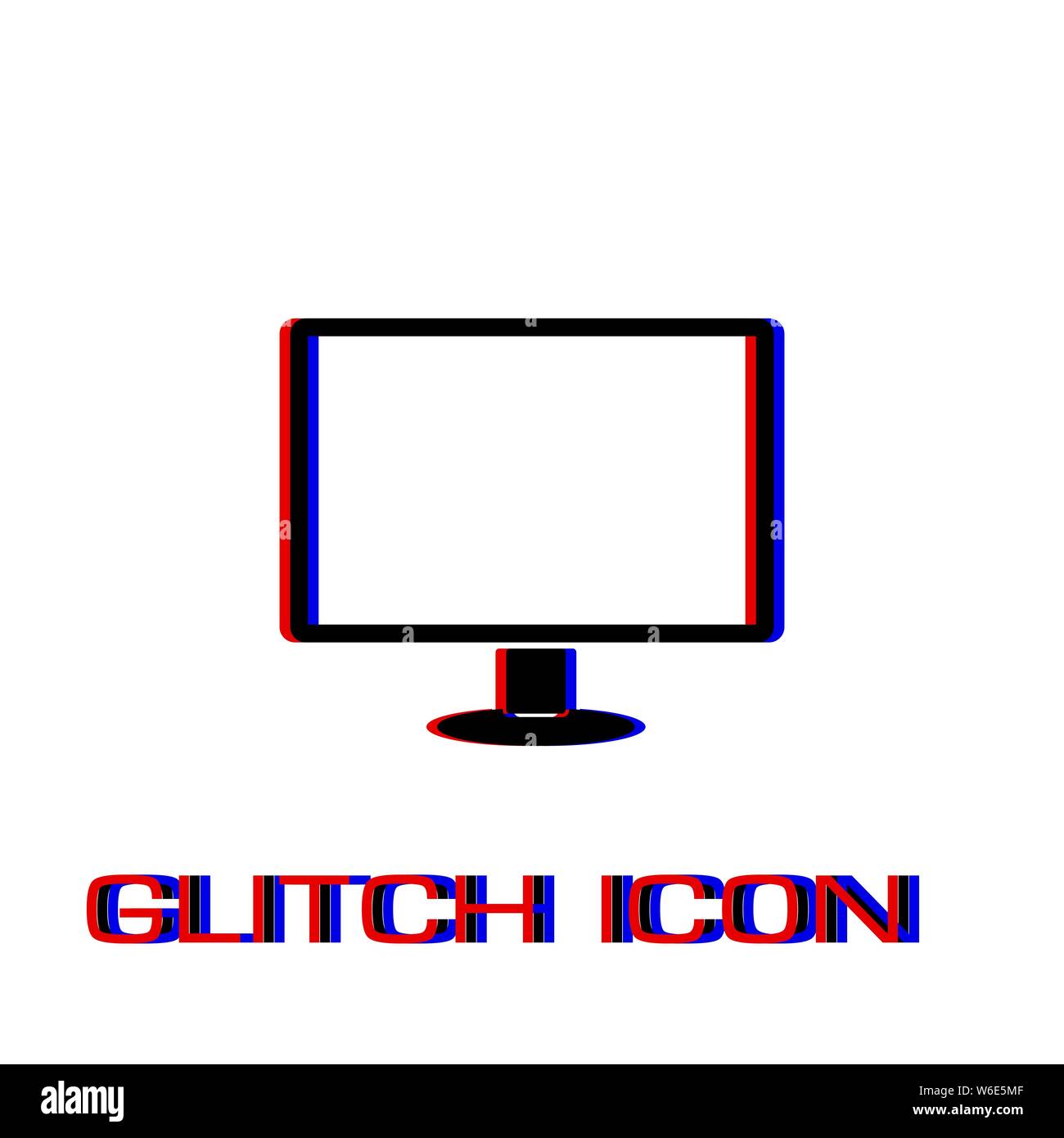 Monitor icon flat. Simple pictogram - Glitch effect. Vector ...