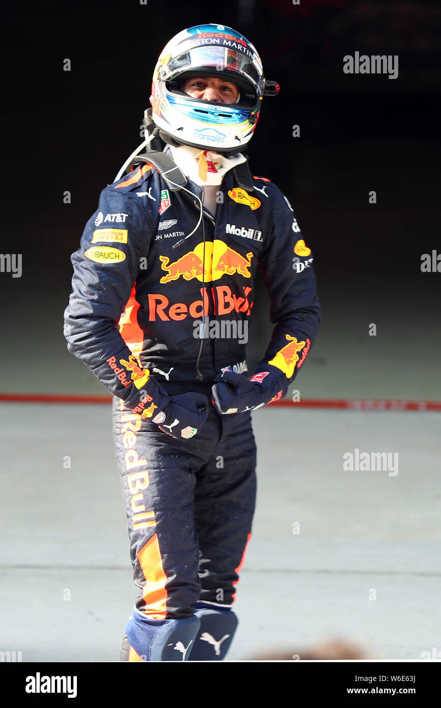 Australian F1 driver Daniel Ricciardo of Red Bull Racing celebrates ...