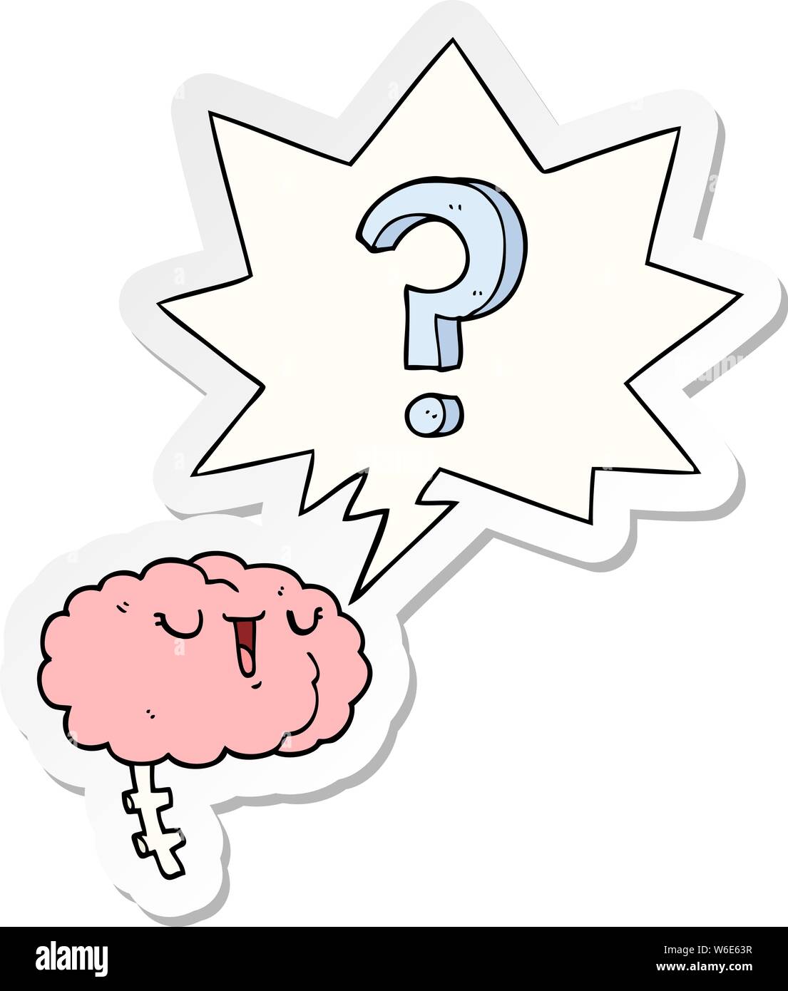 cartoon curious brain with speech bubble sticker Stock Vector Image ...
