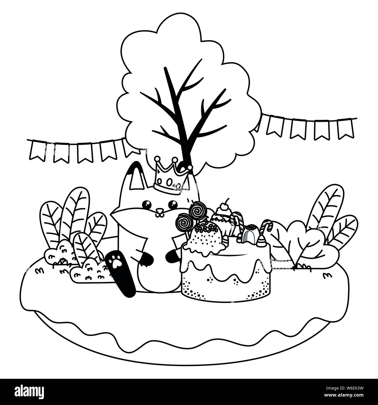 Fox cartoon design, happy birthday celebration decoration party festive ...