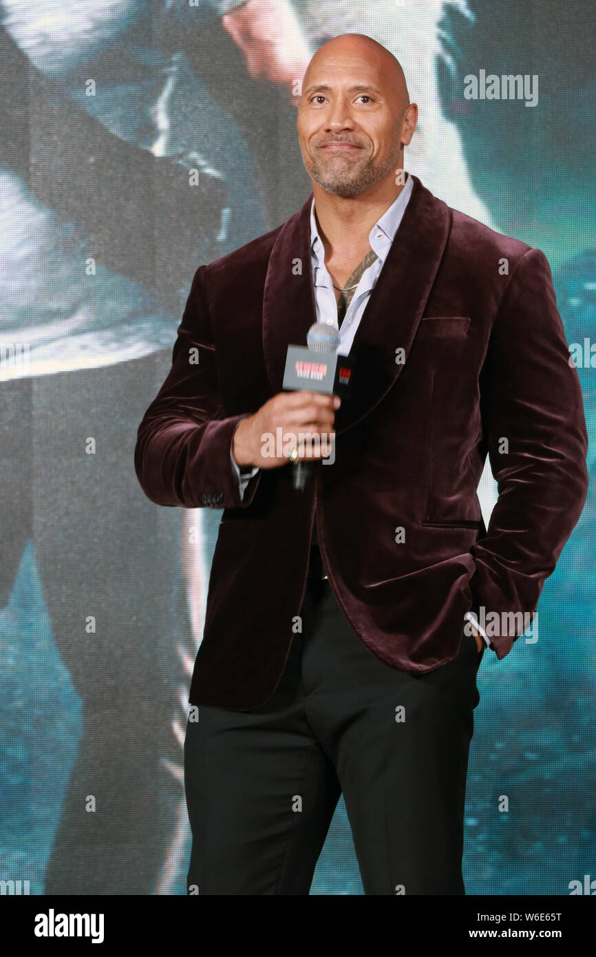 American actor Dwayne Johnson attends a press conference for his new ...