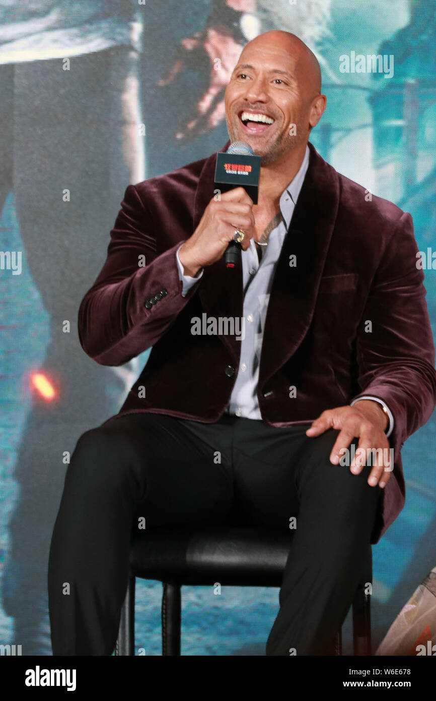 American actor Dwayne Johnson attends a press conference for his new ...