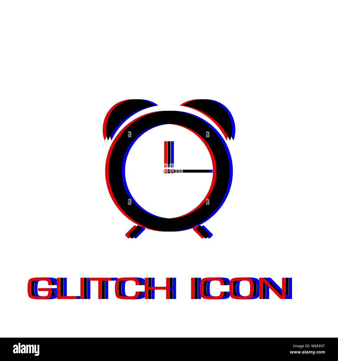 Clock icon flat. Simple pictogram - Glitch effect. Vector illustration ...