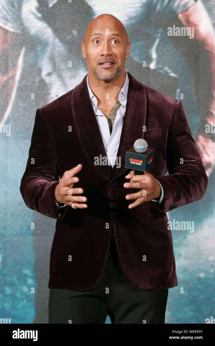 American actor Dwayne Johnson attends a press conference for his new ...
