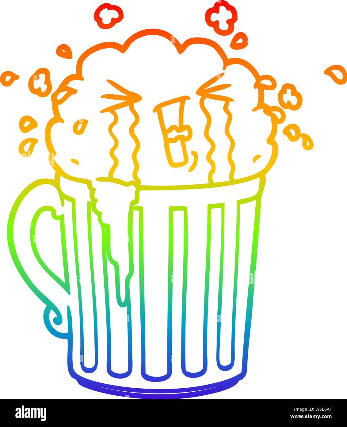 rainbow gradient line drawing of a cartoon mug of beer crying Stock ...