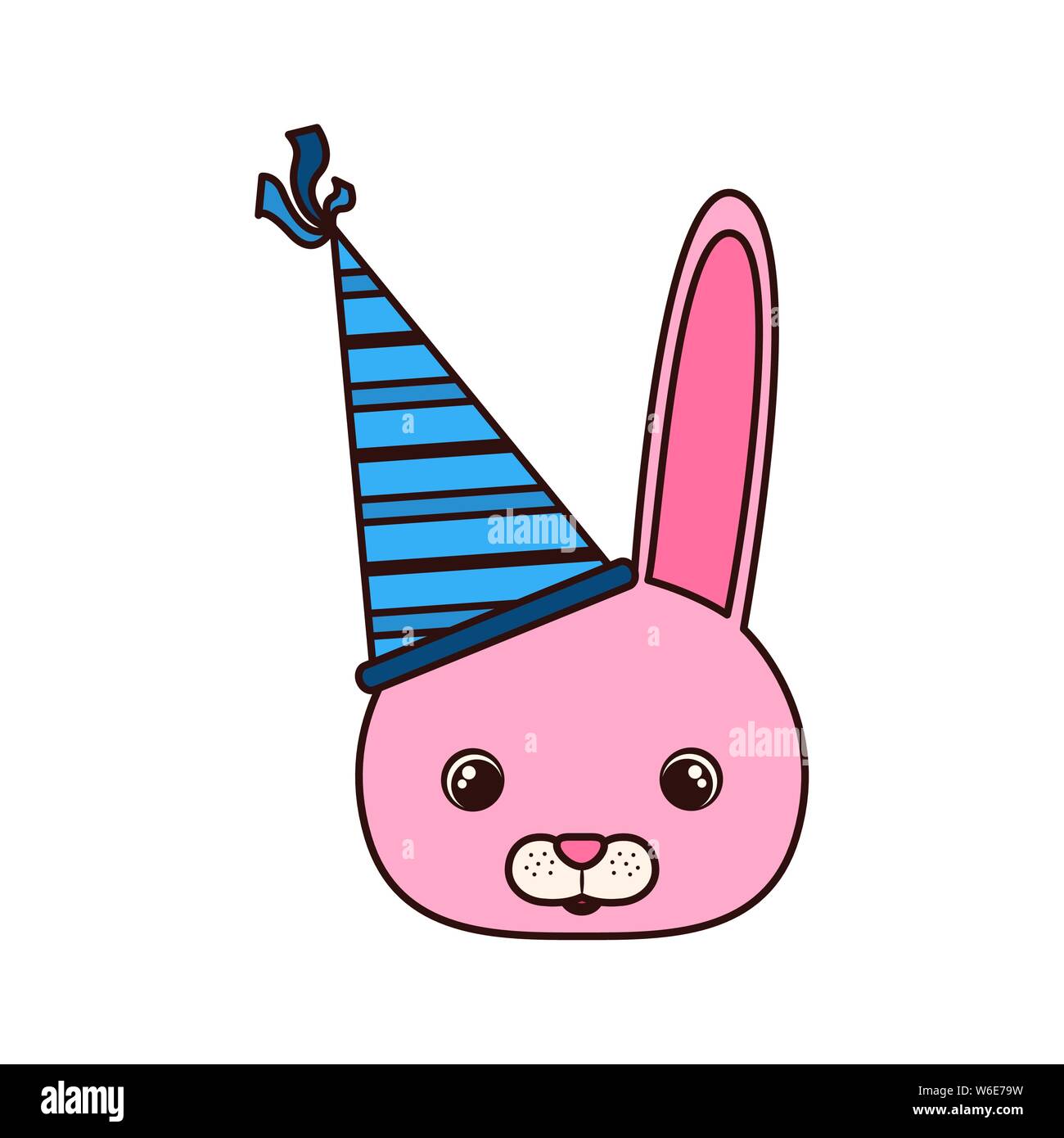 head of bunny with party hat on white background Stock Vector Image ...