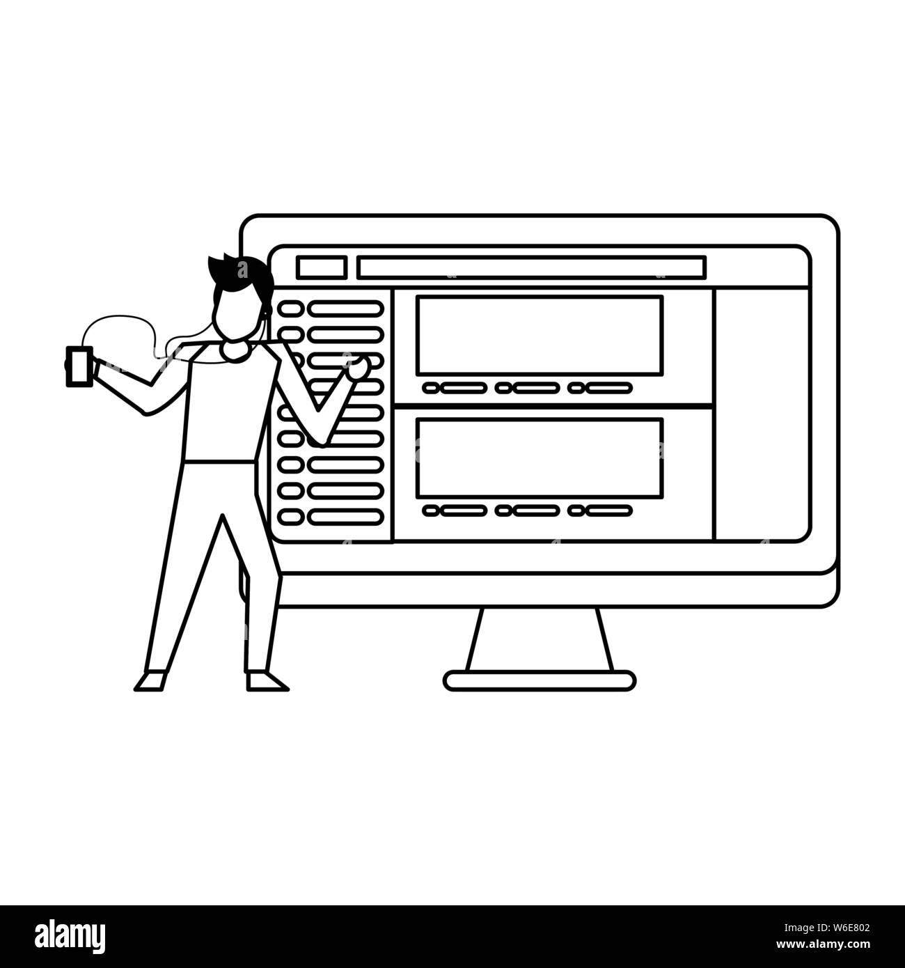 social media network chatting cartoon in black and white Stock Vector ...