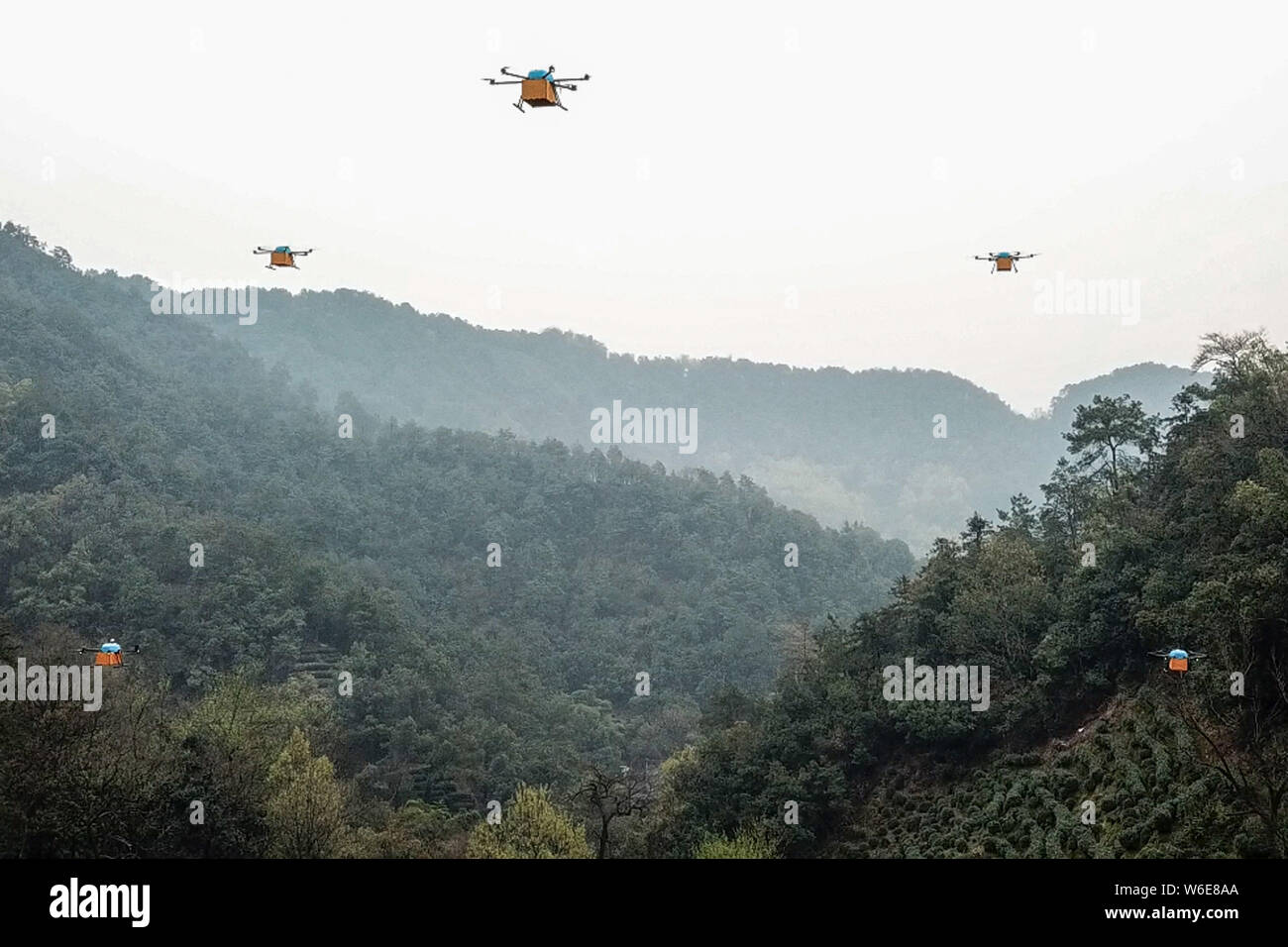 Drones or UAVs (unmanned aerial vehicles) of Alibaba's Cainiao ...