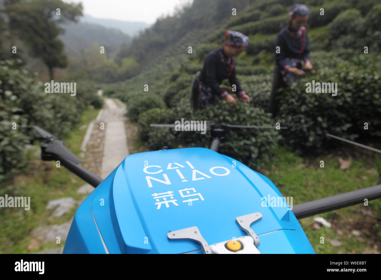 A drone or UAV (unmanned aerial vehicle) of Alibaba's Cainiao Logistics ...