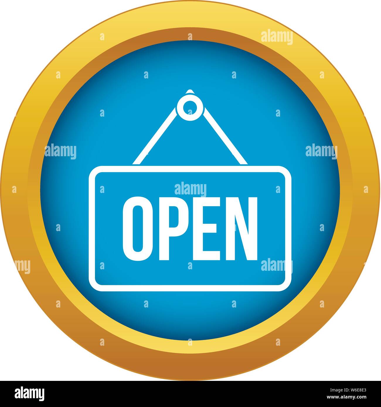 Blue white open sign hanging Cut Out Stock Images & Pictures - Alamy