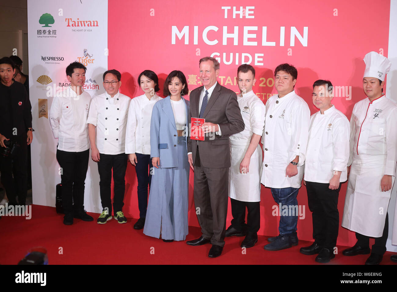 Taiwanese singer Jolin Tsai, center, attends the Michelin Guide Taipei ...
