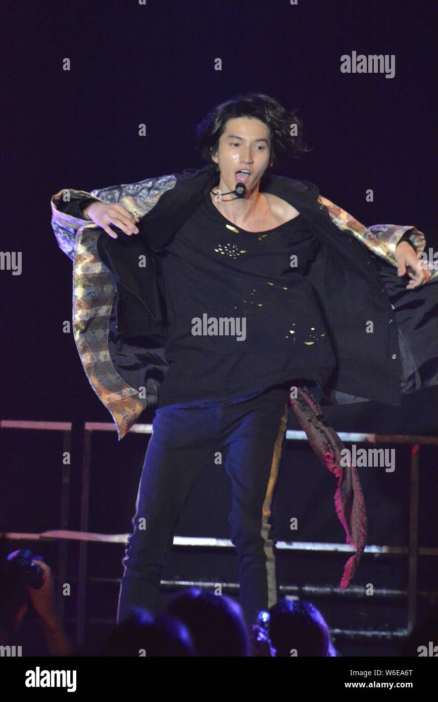 Japanese actor and model Junnosuke Taguchi performs during his fan ...