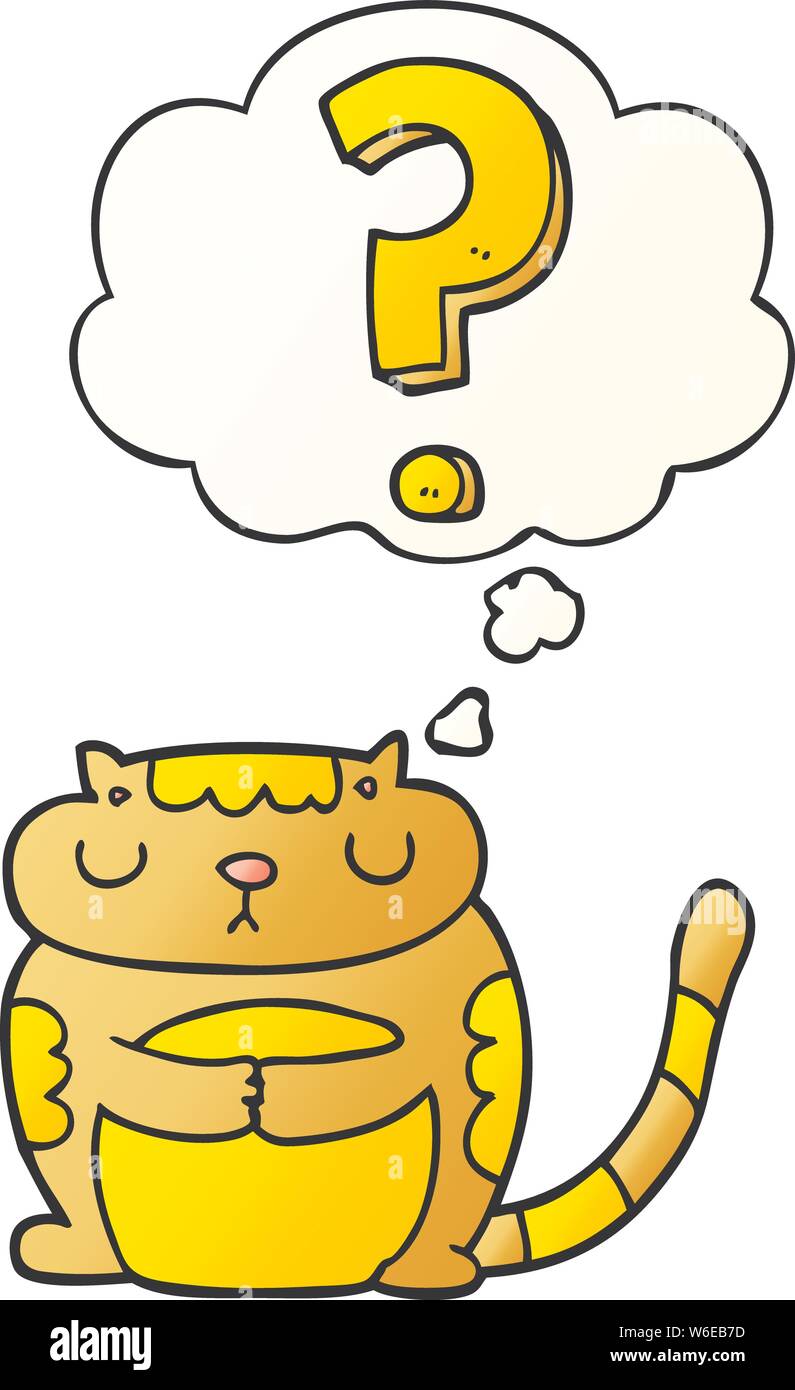 cartoon cat with question mark with thought bubble in smooth gradient ...