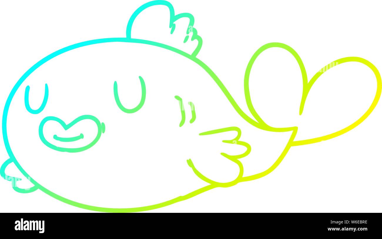 cold gradient line drawing of a happy cartoon fish Stock Vector Image ...