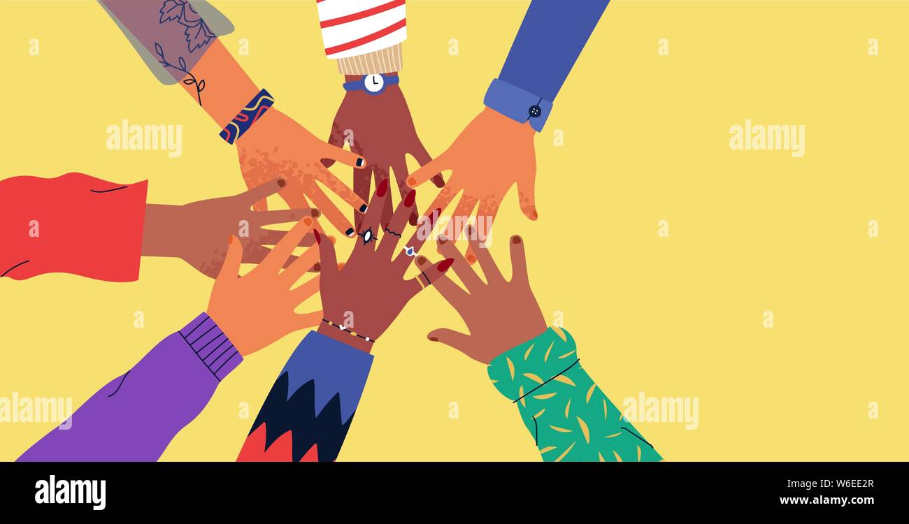 Diverse young people hands on isolated background. Teenager hand group ...