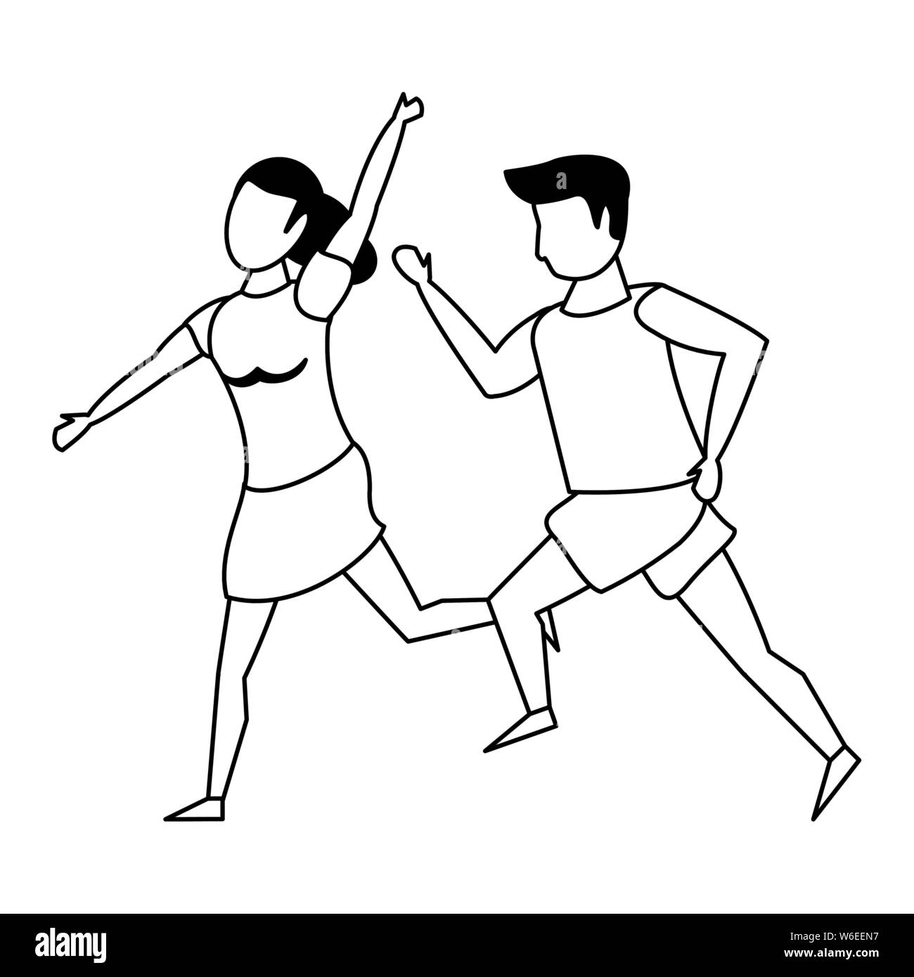 fitness sport exercise lifestyle cartoon in black and white Stock ...