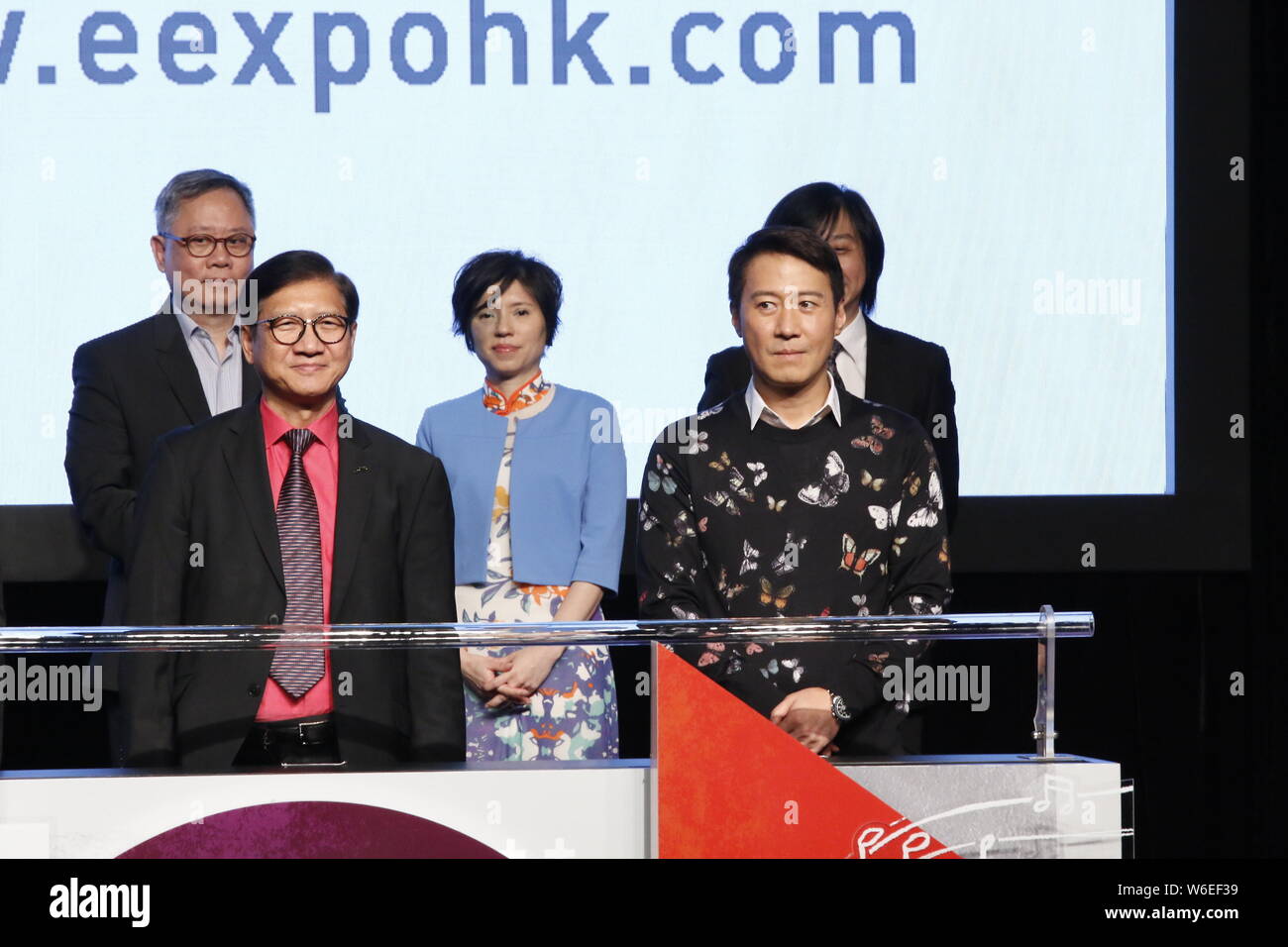 Hong Kong singer and actor Leon Lai Ming, right, attends the launch ...