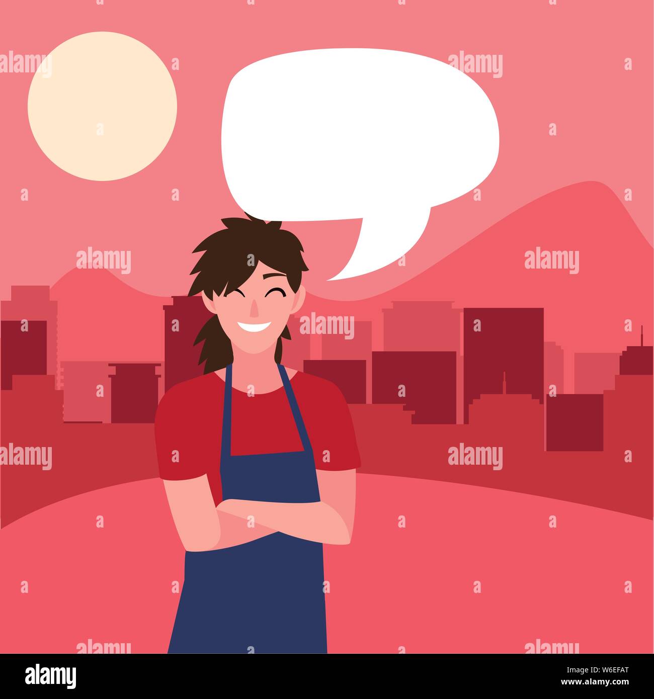 seller woman character with apron outdoors vector illustration Stock ...
