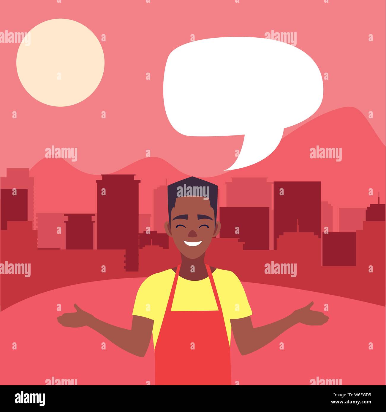 young seller man character with apron outdoors vector illustration ...