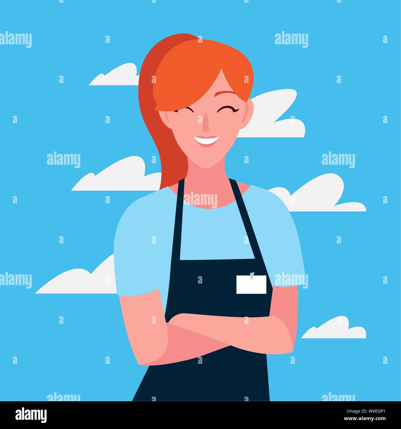 seller woman character with apron outdoors vector illustration Stock ...