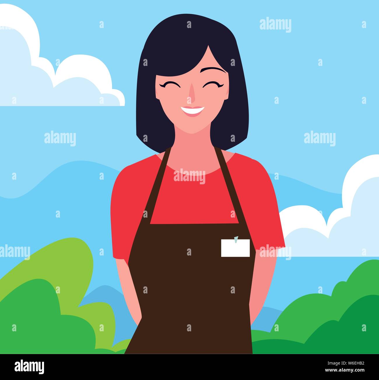 seller woman character with apron outdoors vector illustration Stock ...
